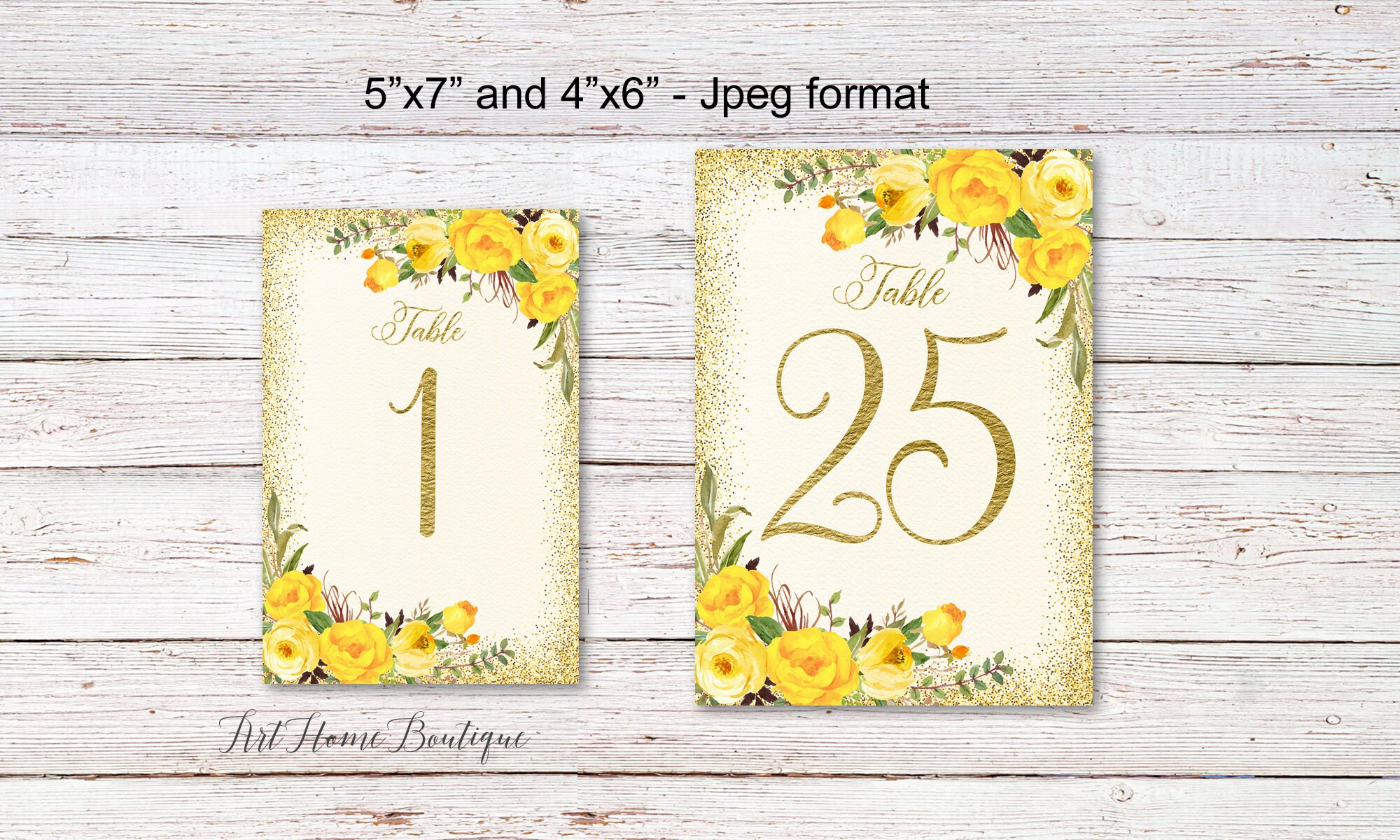 Wedding Table Numbers Yellow and Gold Floral Table Numbers - Etsy