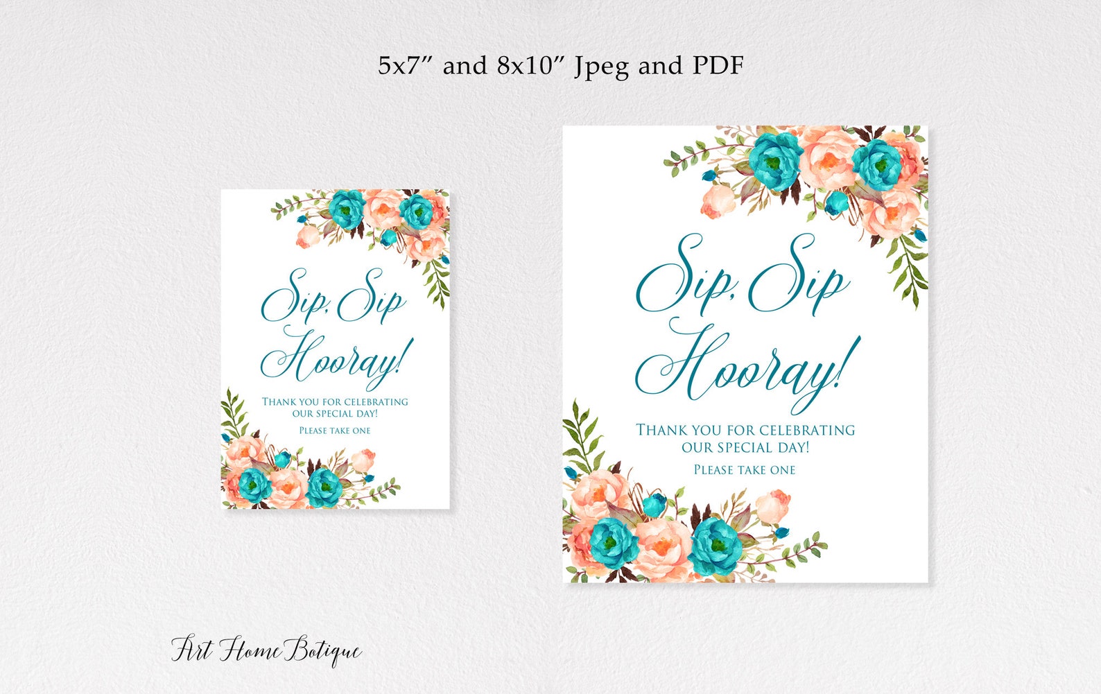Sip Sip Hooray Sign, Coral and Teal Wedding Sign, Teal Coral Bridal ...