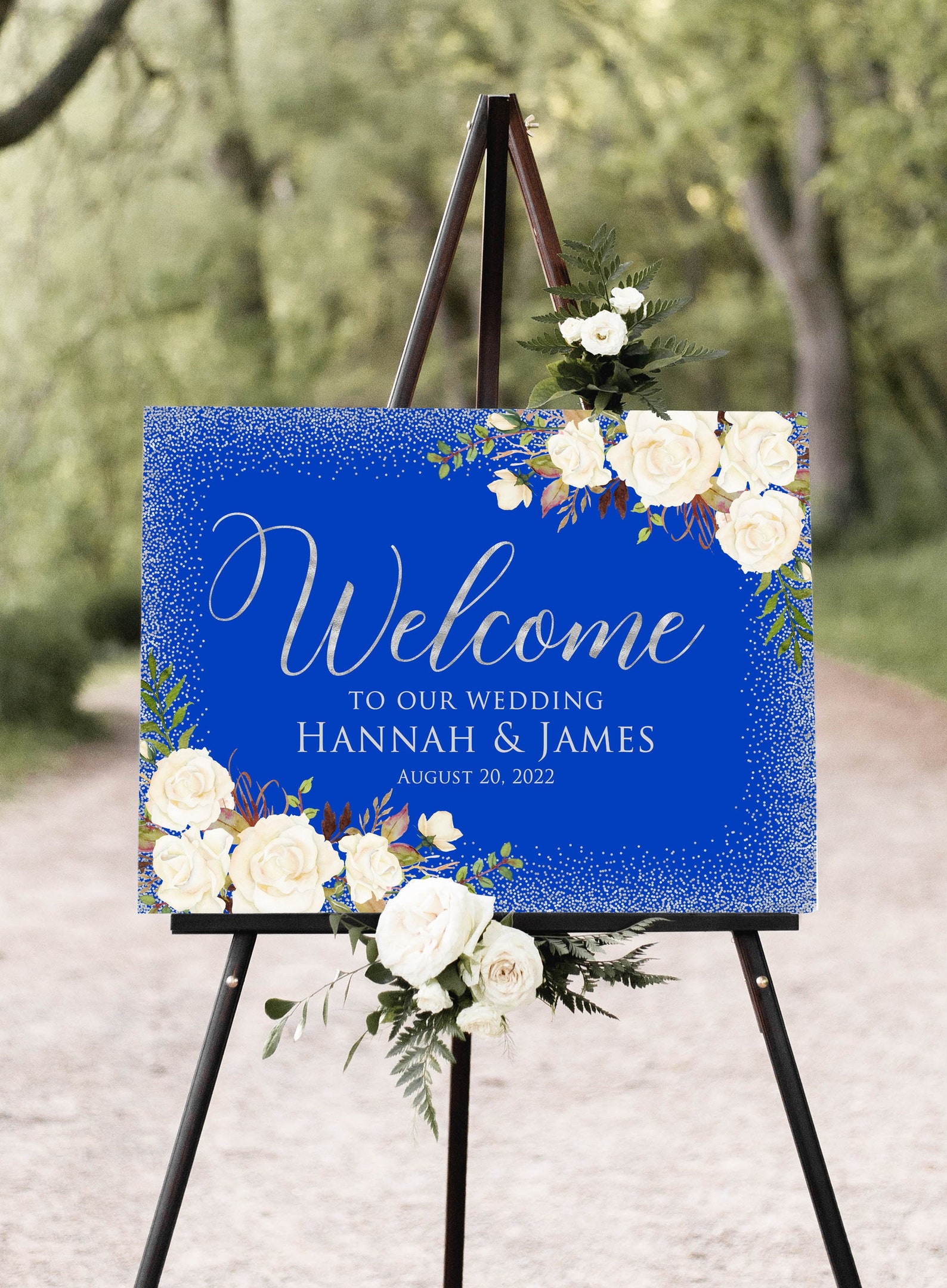 Royal Blue Silver Wedding Welcome Sign Blue and Silver | Etsy