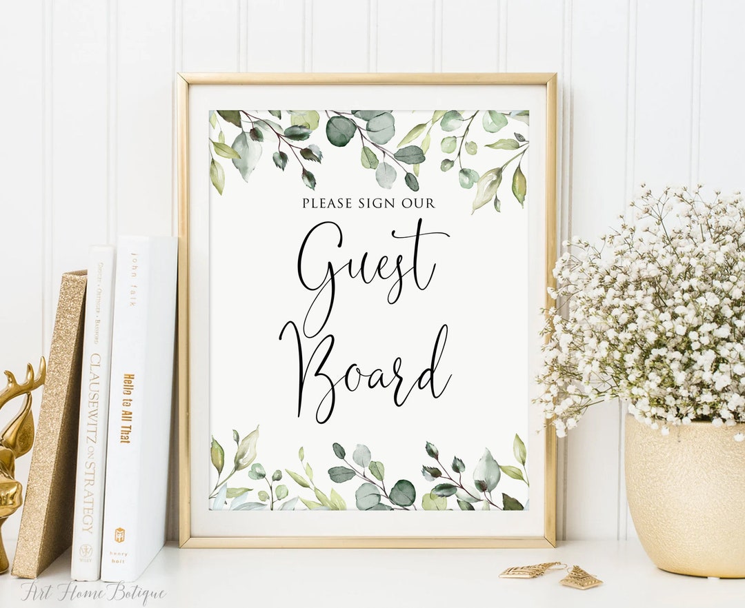 Greenery Wedding Guest Board Sign, Botanical Wedding Guest Board Sign ...