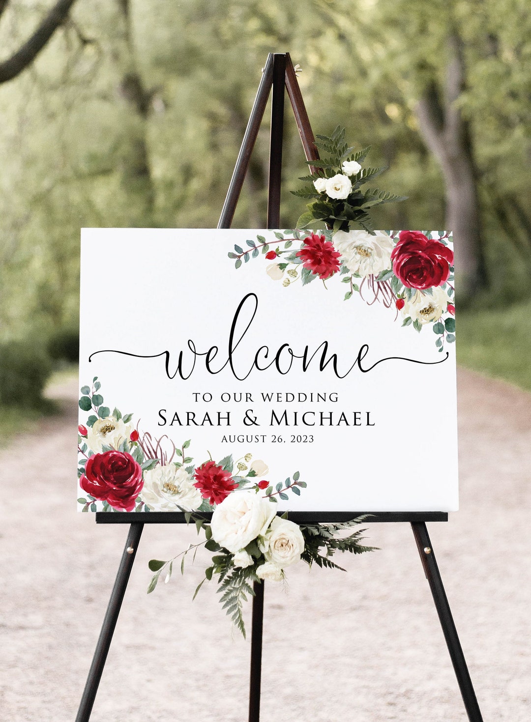 Red and White Wedding Welcome Sign, Red Welcome Sign, Red and White ...