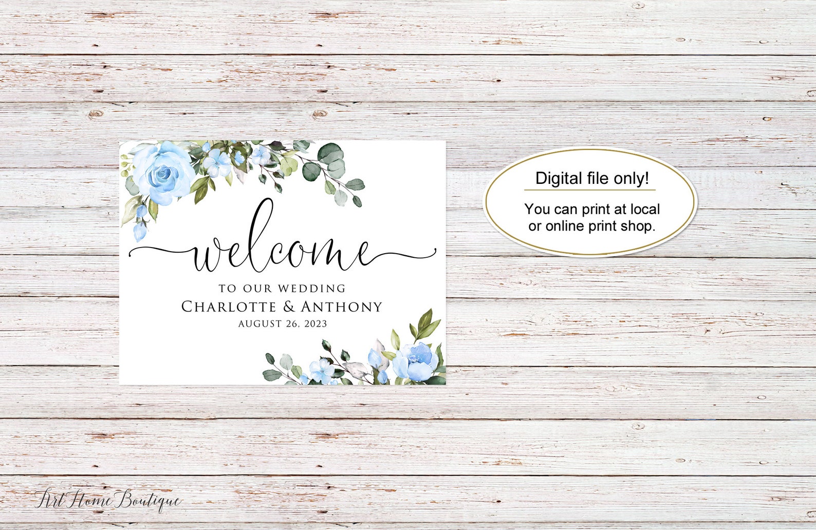 Blue Wedding Welcome Sign, Floral Wedding Welcome Sign, Light Blue ...