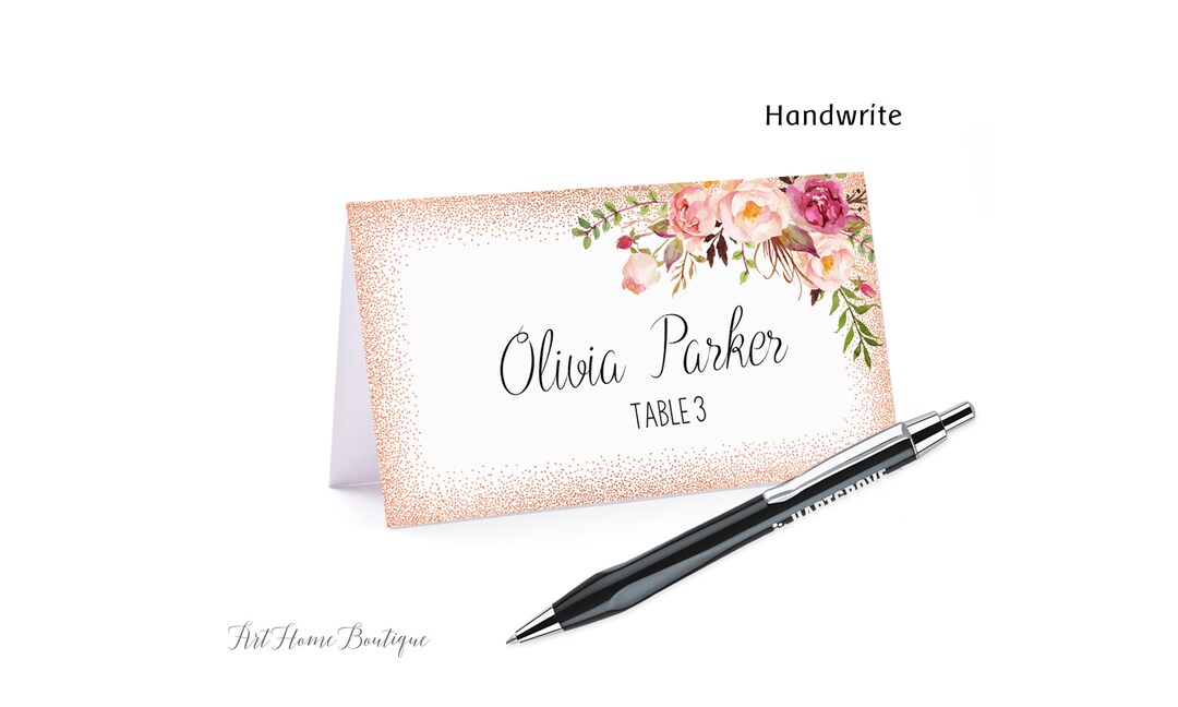 Rose Gold Place Card, Food Tents, Name Card, Seating Card, Blush ...