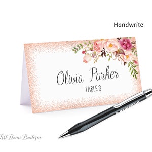 Rose Gold Place Card, Food Tents, Name Card, Seating Card, Blush ...