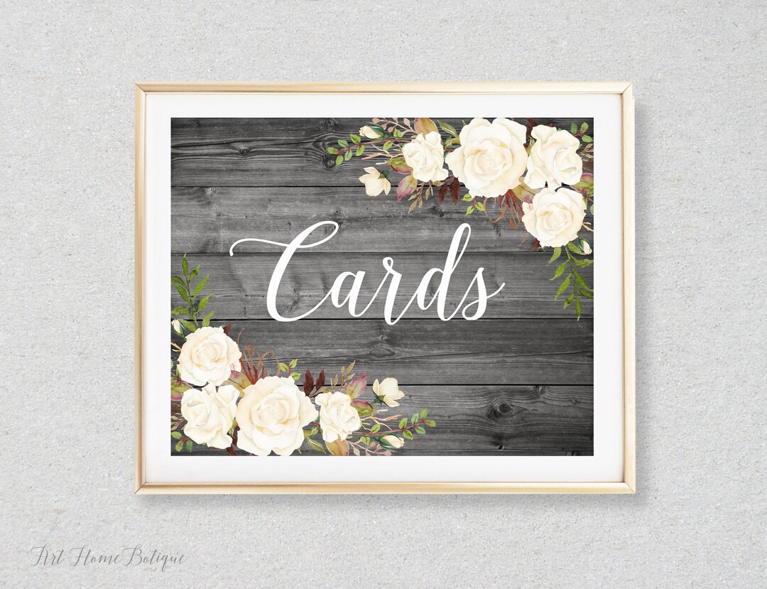 Rustic Cards Sign, Floral Wedding Sign, Cards Table Sign, White Flowers ...