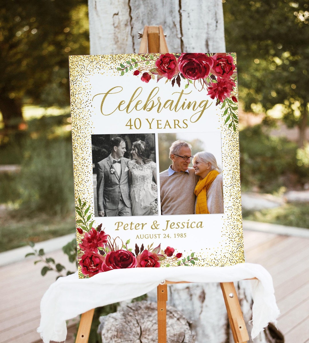 Ruby Anniversary Welcome Sign With Photo, Celebrating 40 Years, 40th ...