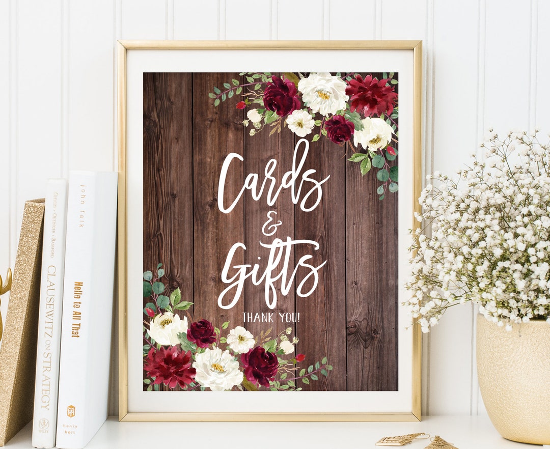 Rustic Cards and Gifts Sign, Gift Table Sign, Boho Floral Cards and ...