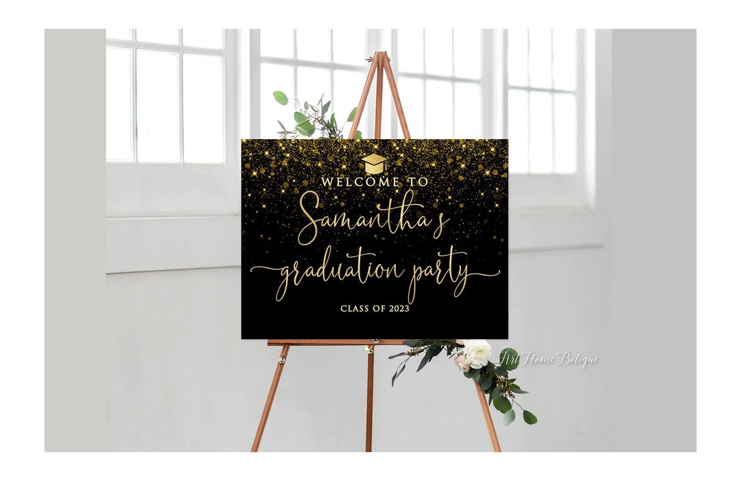 Golden Graduation Welcome Sign Gold Confetti Graduation - Etsy