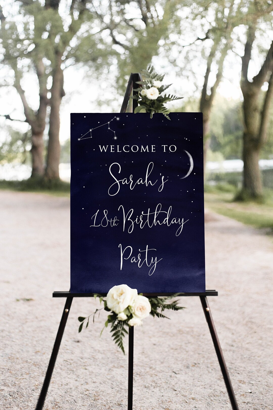 Starry Night Birthday Welcome Sign, Navy Birthday Welcome Sign, Moon ...