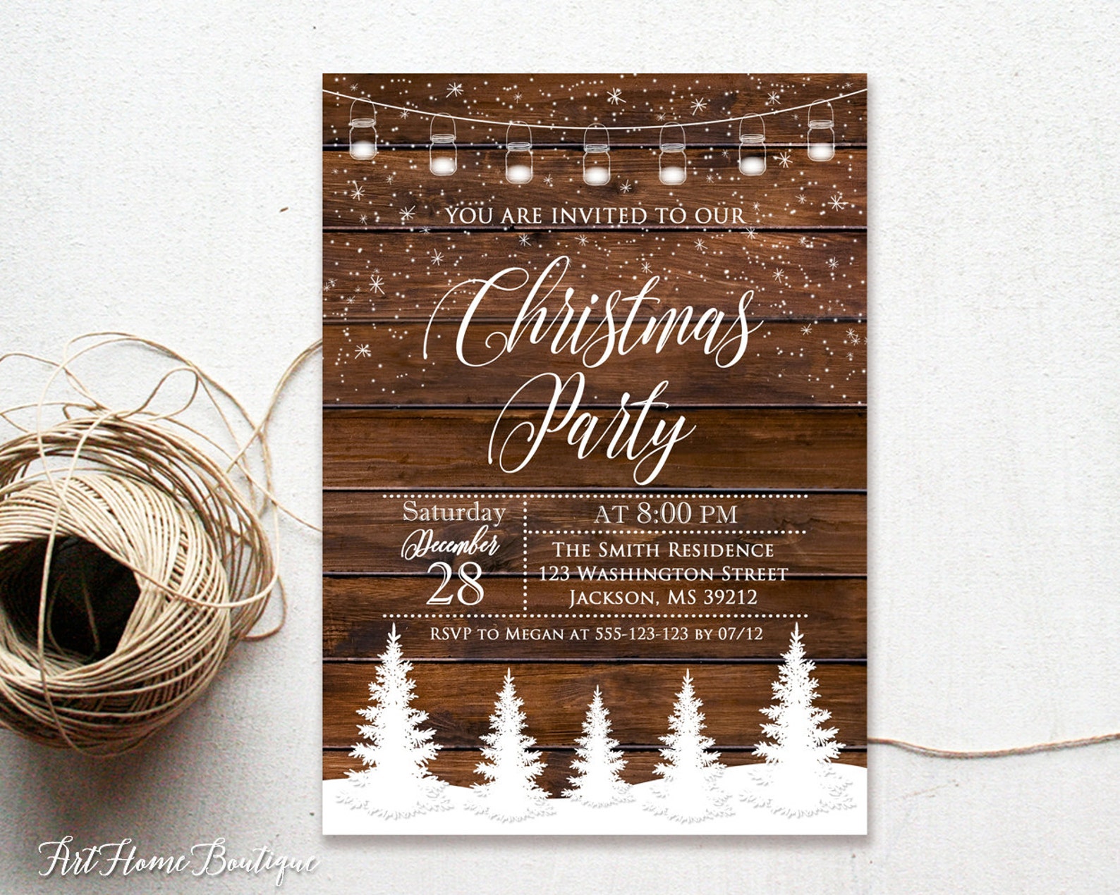 Christmas Party Invitation Rustic Winter Invitation Rustic | Etsy