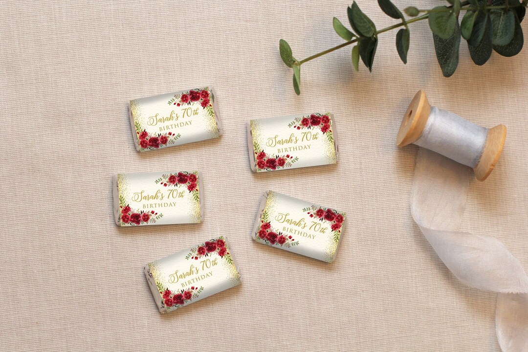 Floral Red Mini Candy Wrappers, Red Birthday Candy Wrappers, Candy Bar ...
