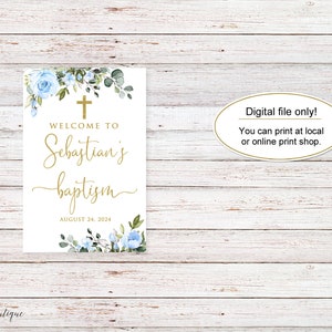 Blue Gold Baptism Welcome Sign, Light Blue Baptism Sign, First ...