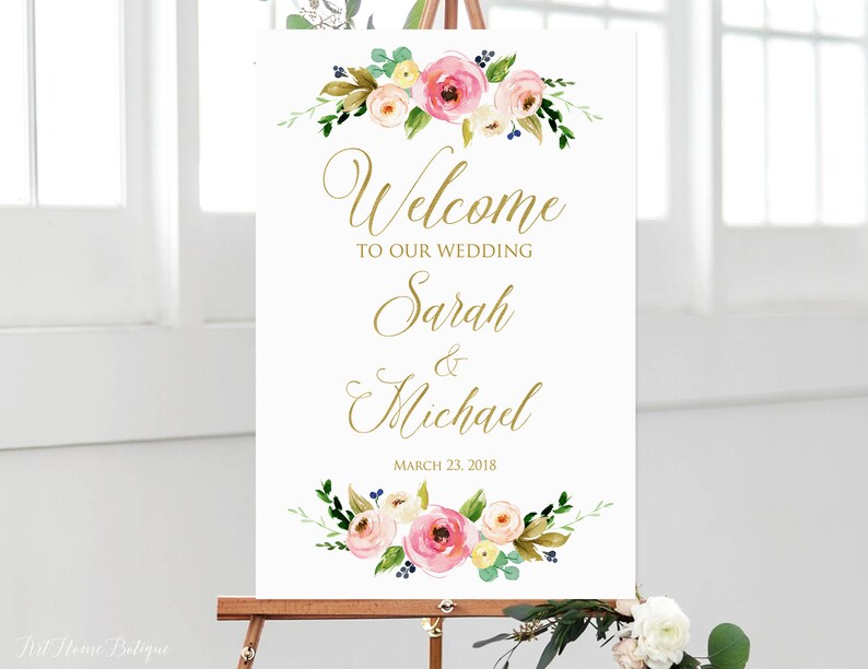 Welcome Wedding Sign, Floral Wedding Welcome Sign, Welcome to Our ...