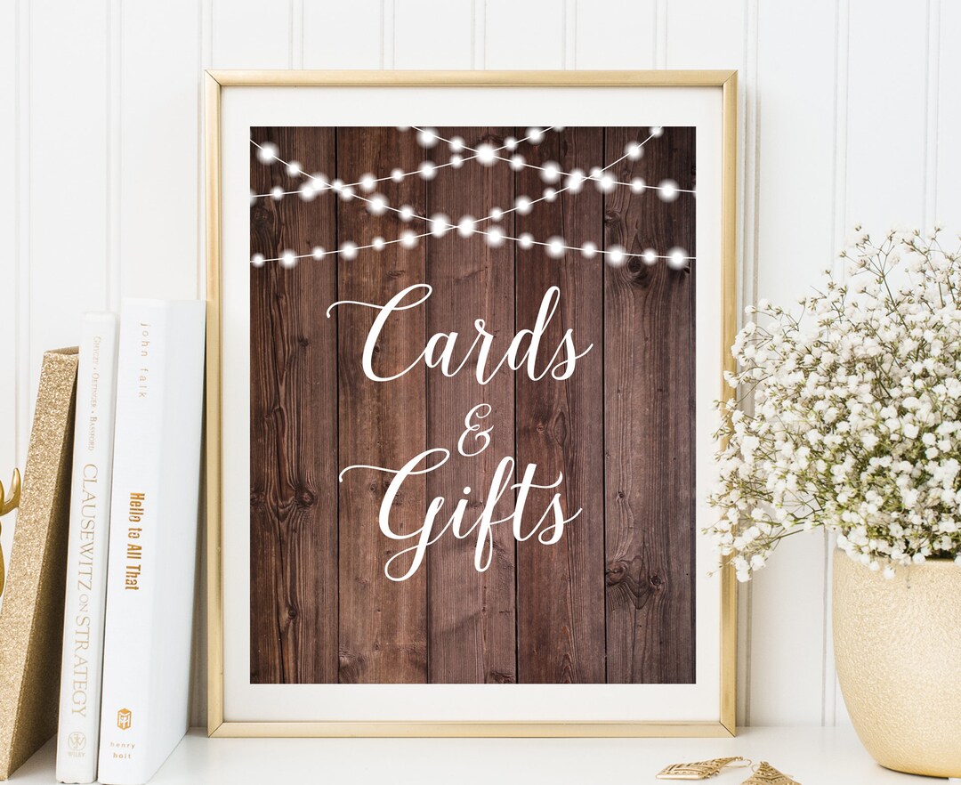 Rustic Cards and Gifts Sign, Gift Table Sign, String Lights Cards and ...