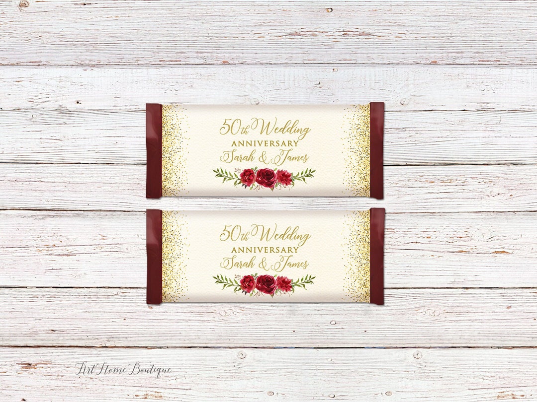 50th Anniversary Candy Wrapper Favors, Red Anniversary Candy Wrapper ...