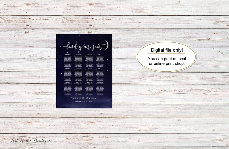 Starry Night Seating Chart Moon Seating Chart Navy Wedding - Etsy