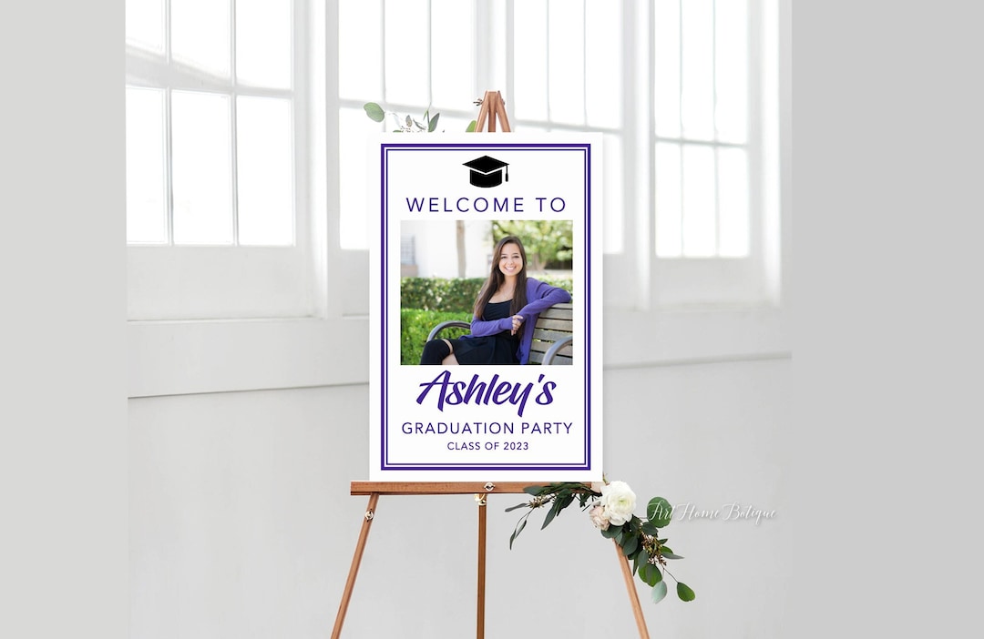 Purple Graduation Welcome Sign, Photo Graduation Party Welcome Sign ...