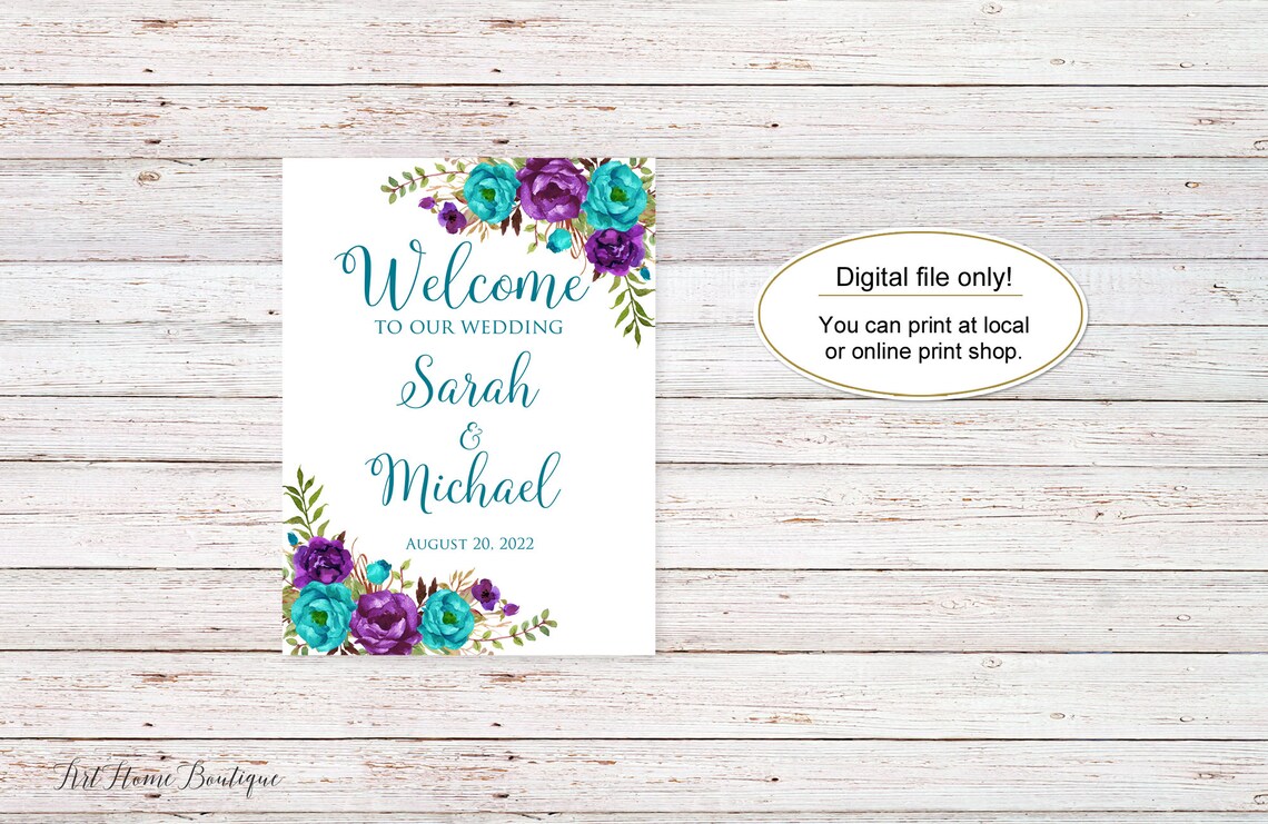 Teal and Purple Wedding Welcome Sign Purple and Turquoise - Etsy