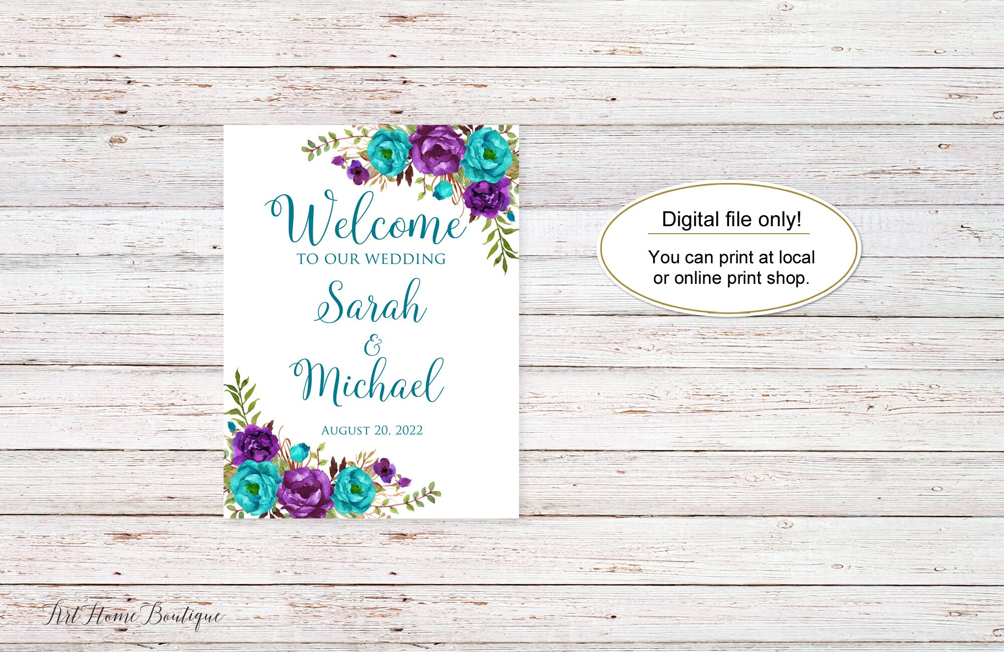 Teal and Purple Wedding Welcome Sign, Purple and Turquoise Wedding ...