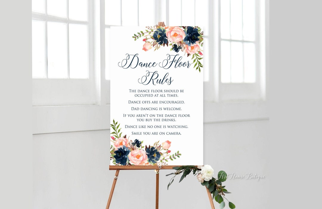 Dance Floor Rules Sign, Navy Wedding Dance Floor Party Sign, Dance ...