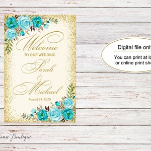 Teal Wedding Welcome Sign, Teal and Gold Wedding Welcome Sign, Welcome ...