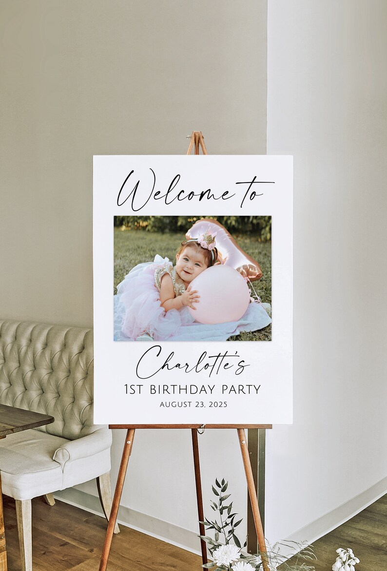 1st Birthday Welcome Sign, Modern Welcome Sign, Photo Birthday Welcome ...