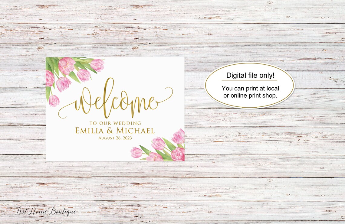 Pink Tulips Wedding Welcome Sign Spring Wedding Welcome Sign - Etsy