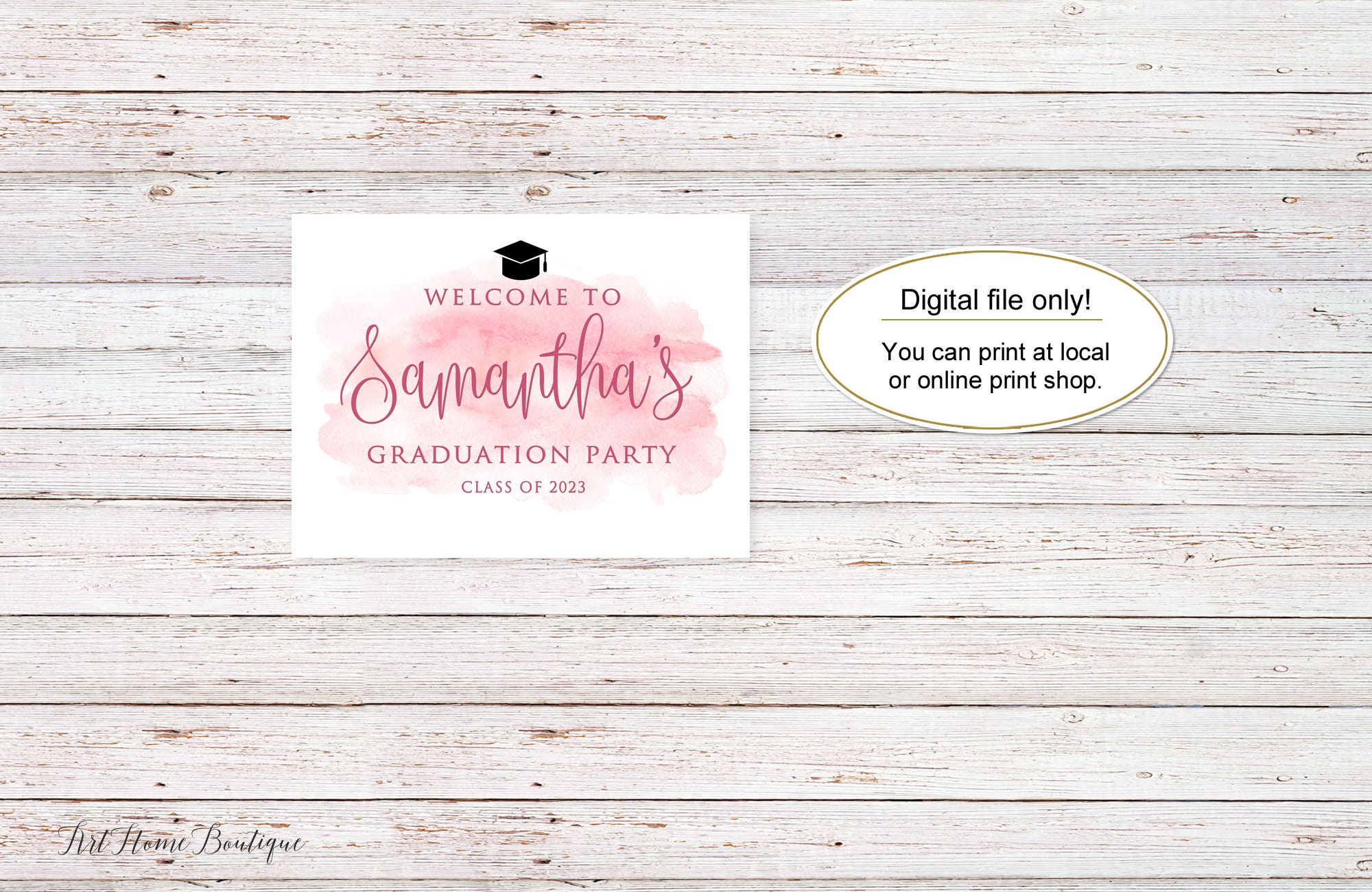 Pink Graduation Party Welcome Sign, Watercolor Graduation Welcome Sign ...