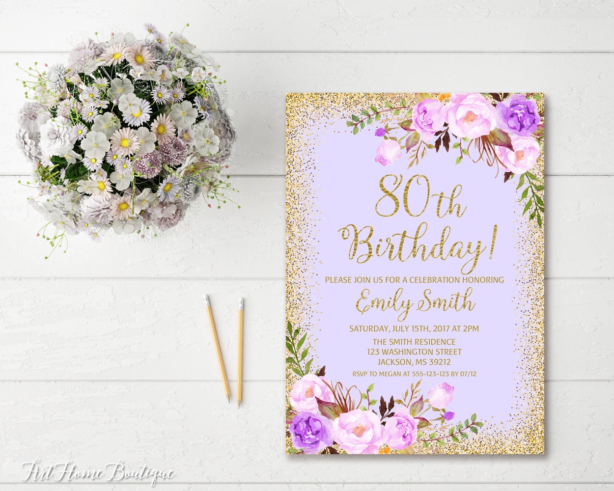 80th Birthday Invitation Any Age Women Birthday Invitation | Etsy