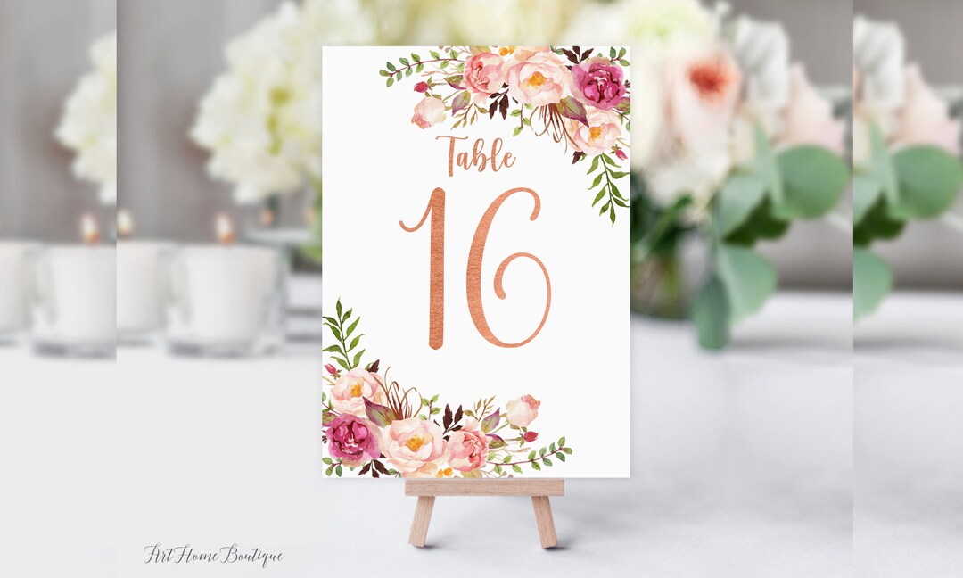 Rose Gold Table Numbers, Birthday Table Numbers, Rose Gold and Blush ...