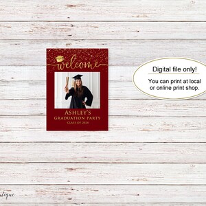 Maroon Graduation Welcome Sign, Photo Graduation Party Welcome Sign ...