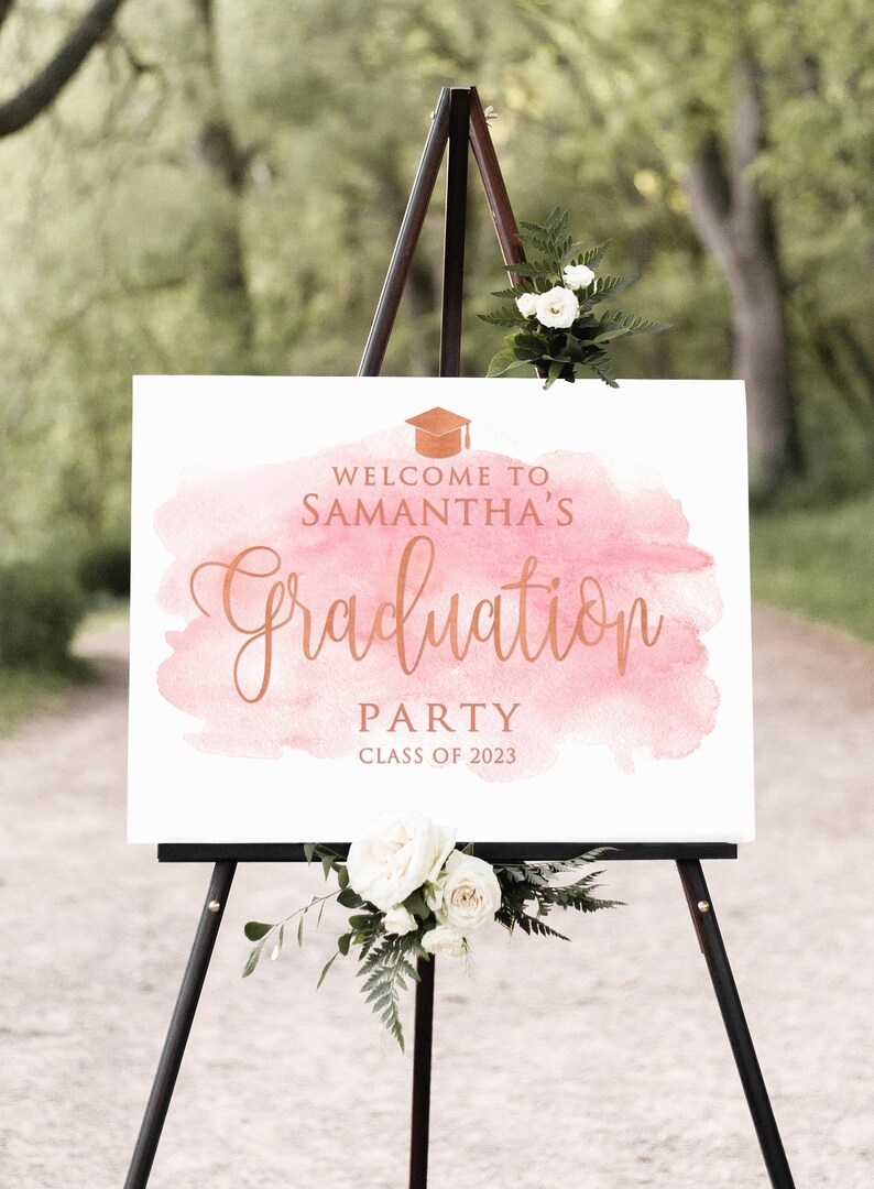 Rose Gold Graduation Party Welcome Sign Watercolor Graduation - Etsy