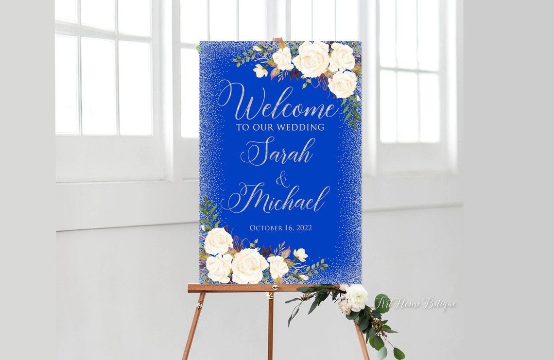 Royal Blue Welcome Wedding Sign Blue Silver Welcome Wedding | Etsy