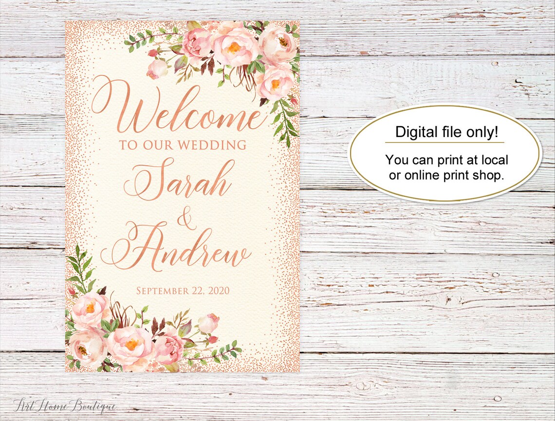 Welcome Wedding Sign Blush Pink Rose Gold Welcome Sign Ivory - Etsy