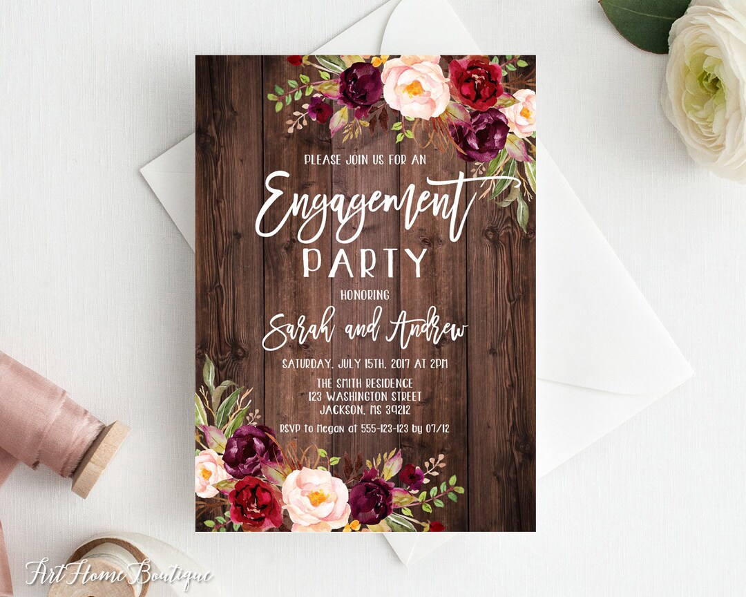 Rustic Engagement Party Invitation, Floral Engagement Party Invite ...