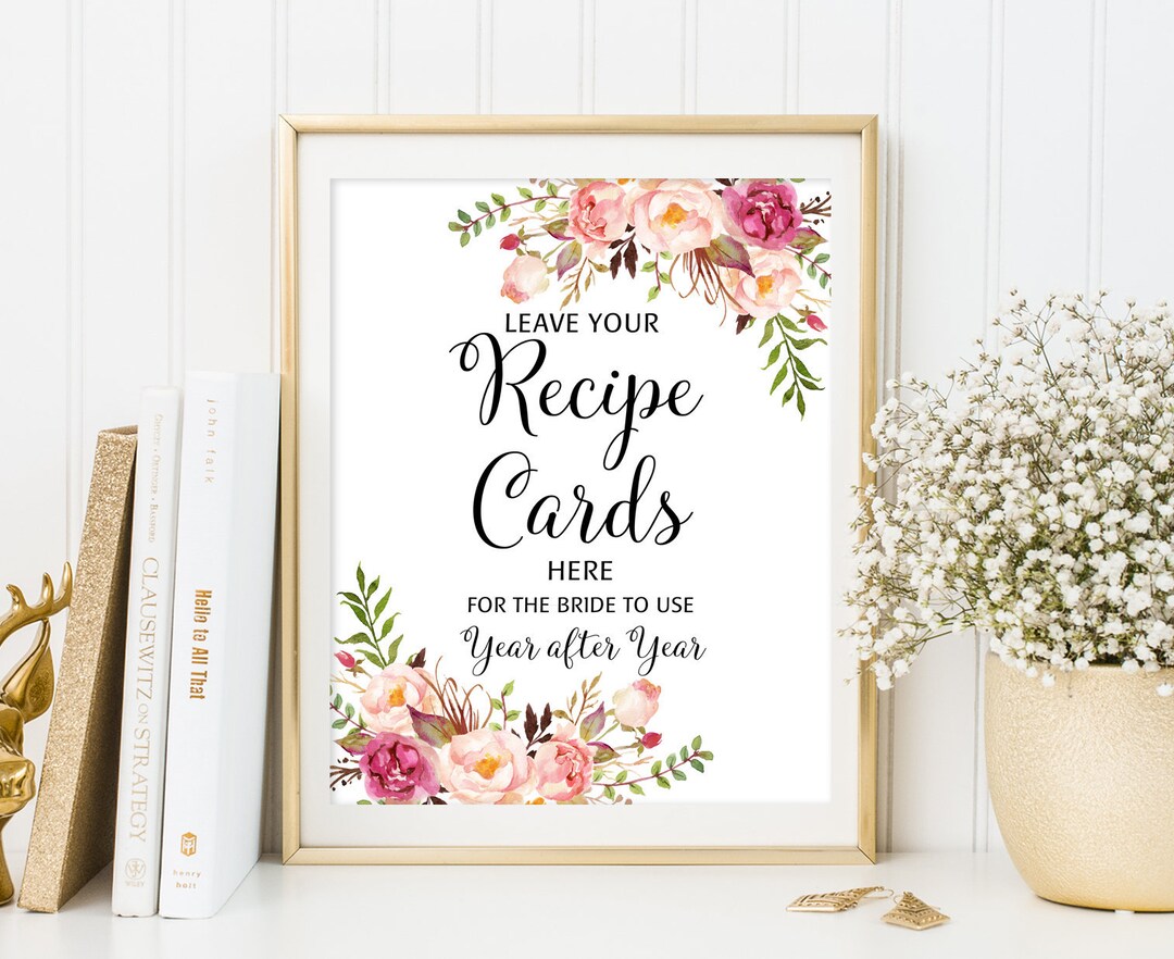 Recipe Card Sign, Recipe Card Bridal Shower Sign, Leave Your Recipe ...