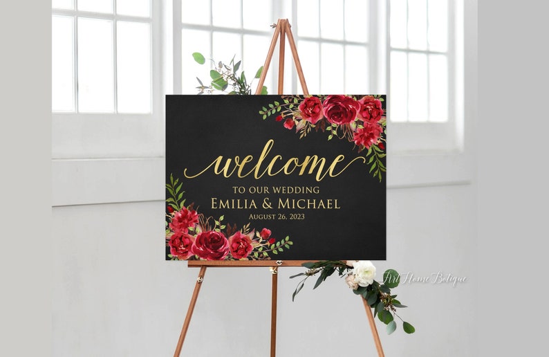 Red Black Gold Wedding Welcome Sign Chalkboard Welcome Sign - Etsy