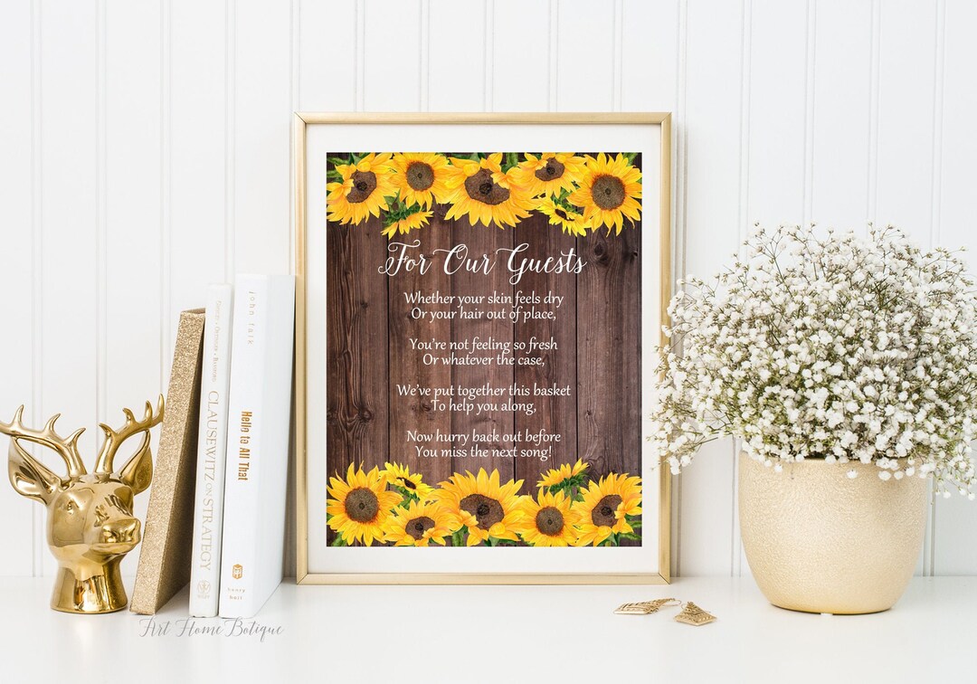 Rustic Wedding Bathroom Basket Sign, Sunflowers Wedding Restroom Basket ...