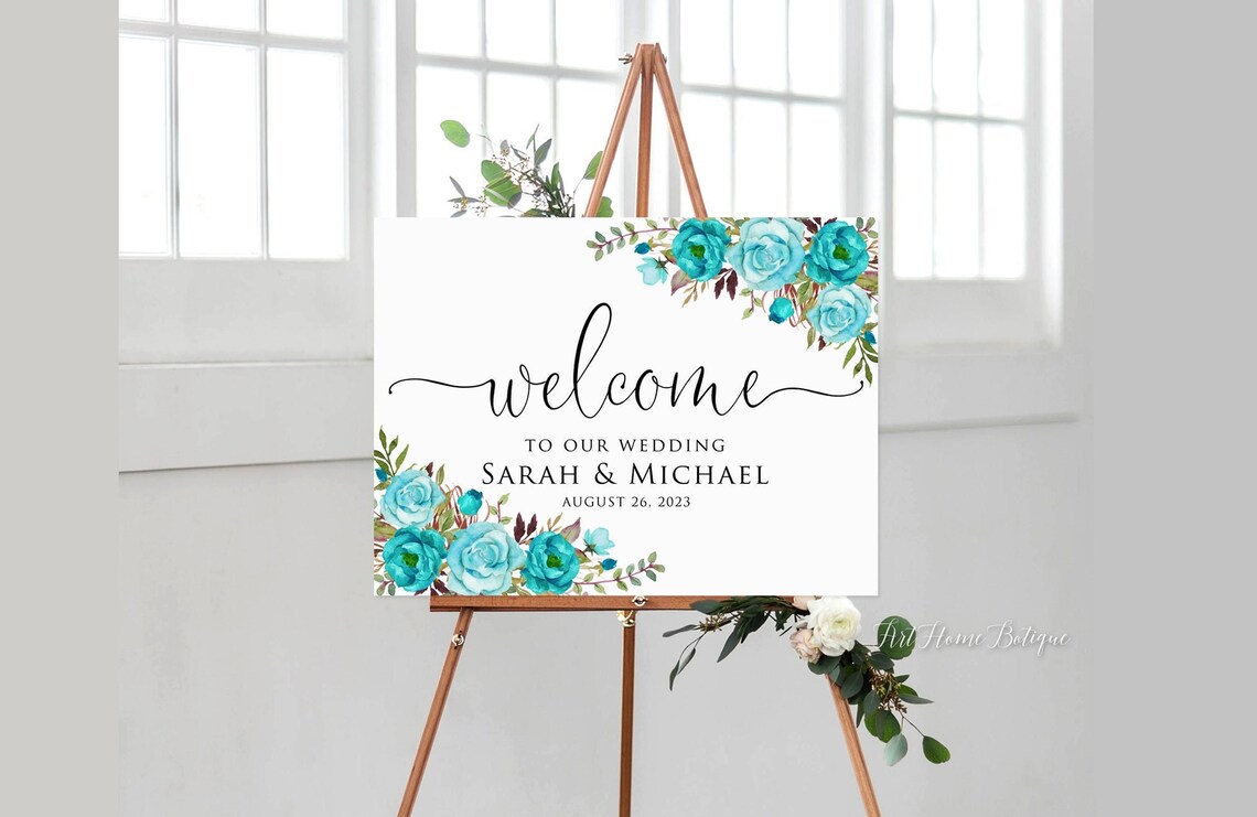 Teal Wedding Welcome Sign Turquoise Wedding Welcome Sign | Etsy