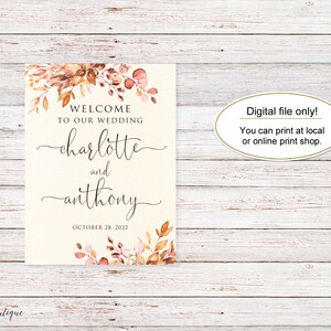 Fall Wedding Welcome Sign, Ivory Wedding Welcome Sign, Autumn Wedding ...