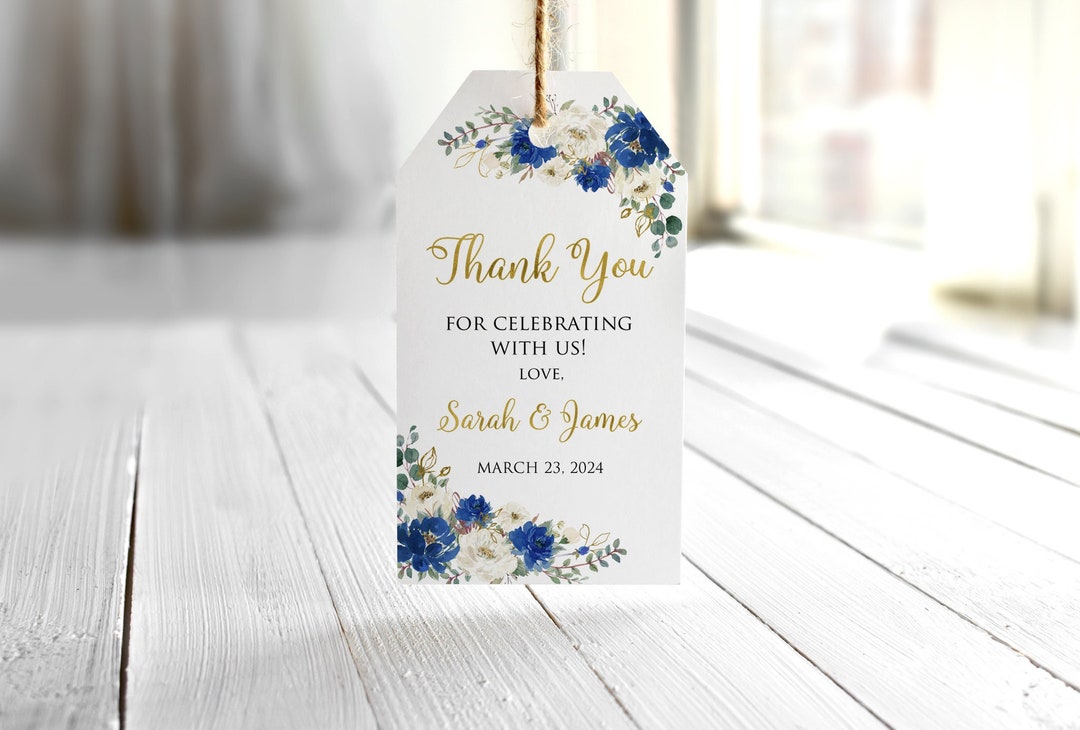 Blue Gold Thank You Tags, Blue Favor Tags, Shower Favor Tags, Bridal ...