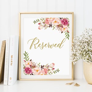 Pink Floarl Reserved Sign, Reserved Table Sign, Reception Signage ...