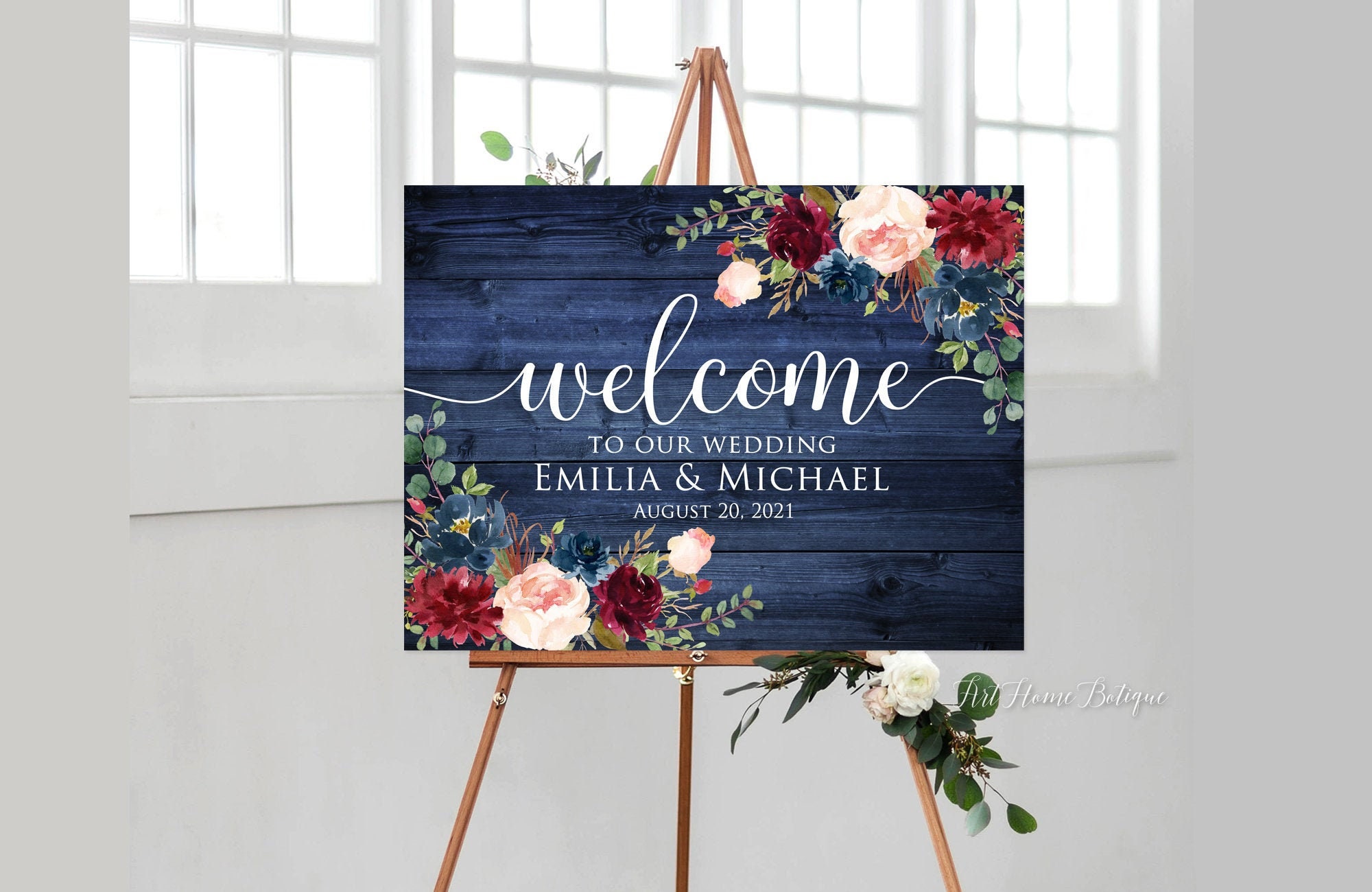 Decorations Floral Welcome to our Wedding Sign Printable Navy Printable ...