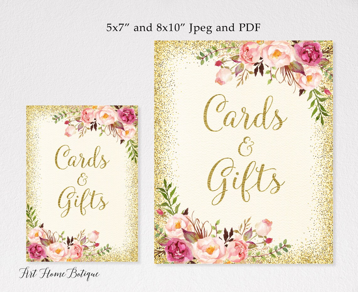 Cards and Gifts Sign, Gift Table Sign, Floral Printable Sign, Ivory ...