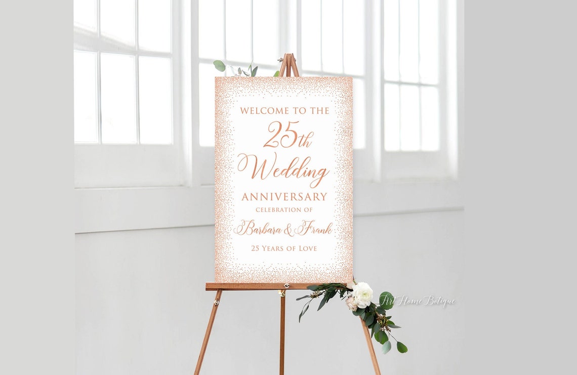 25th Anniversary Welcome Sign, 25th Anniversary Decoration, Rose Gold ...