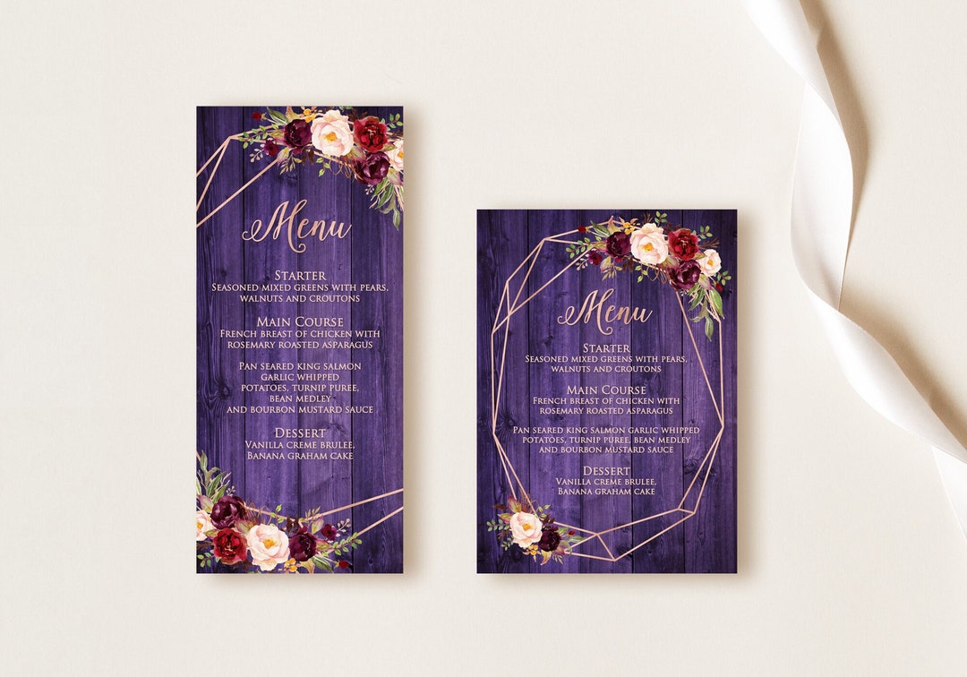 Geometric Purple Menu Card, Wedding Menu Card, Birthday Menu Printable ...