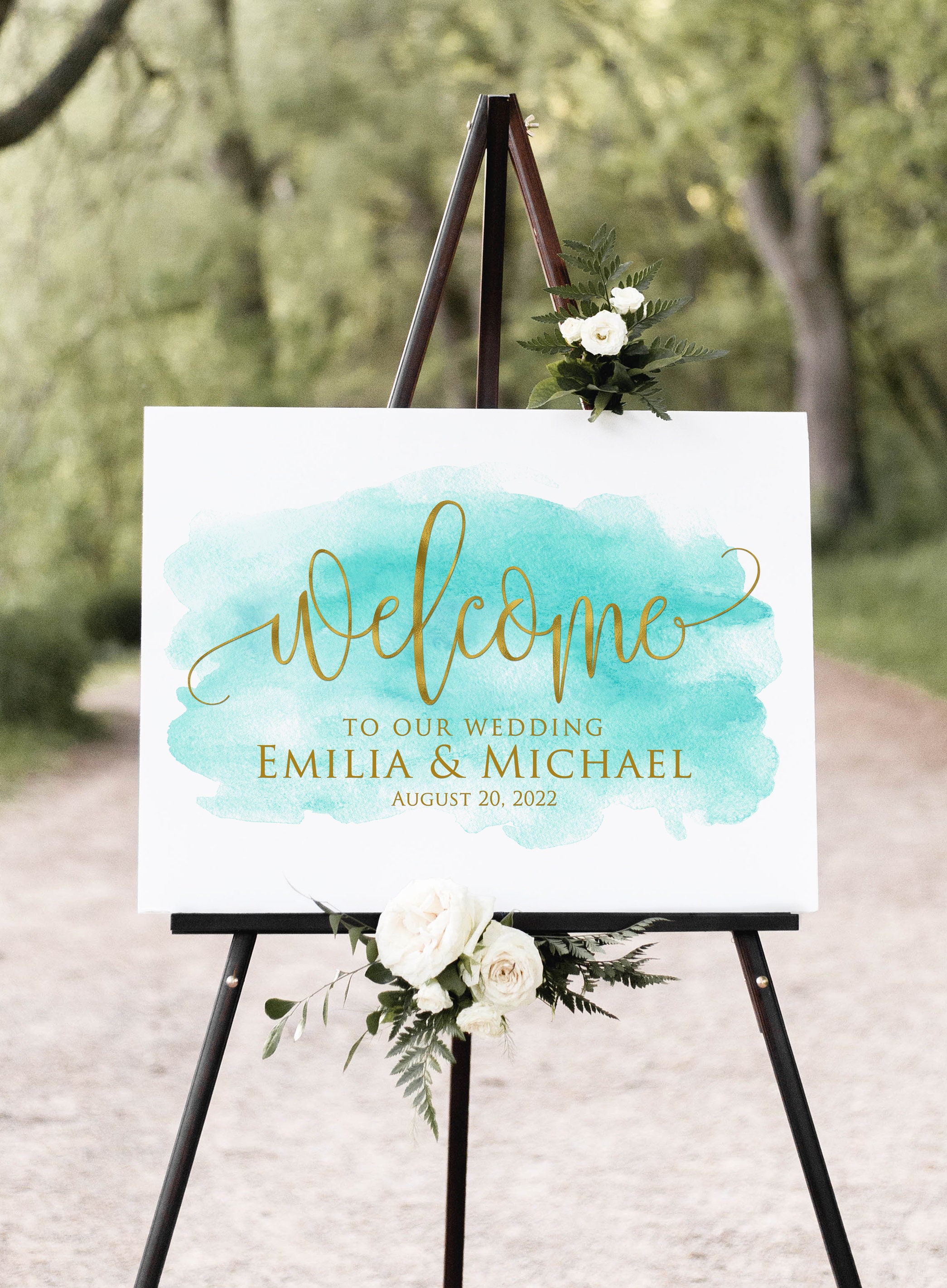 Aqua Wedding Welcome Sign, Watercolor Wedding Sign, Egg Blue Wedding ...