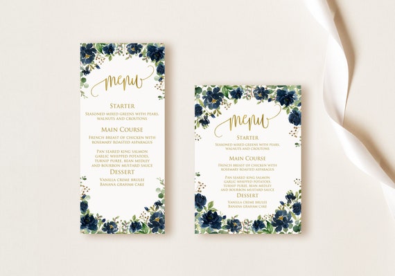 Navy Menu Card Birthday Menu Printable Blue Menu Cards Navy - Etsy