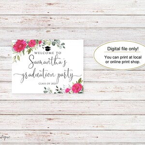 Hot Pink Graduation Party Welcome Sign, Hot Pink Gerbera Graduation ...
