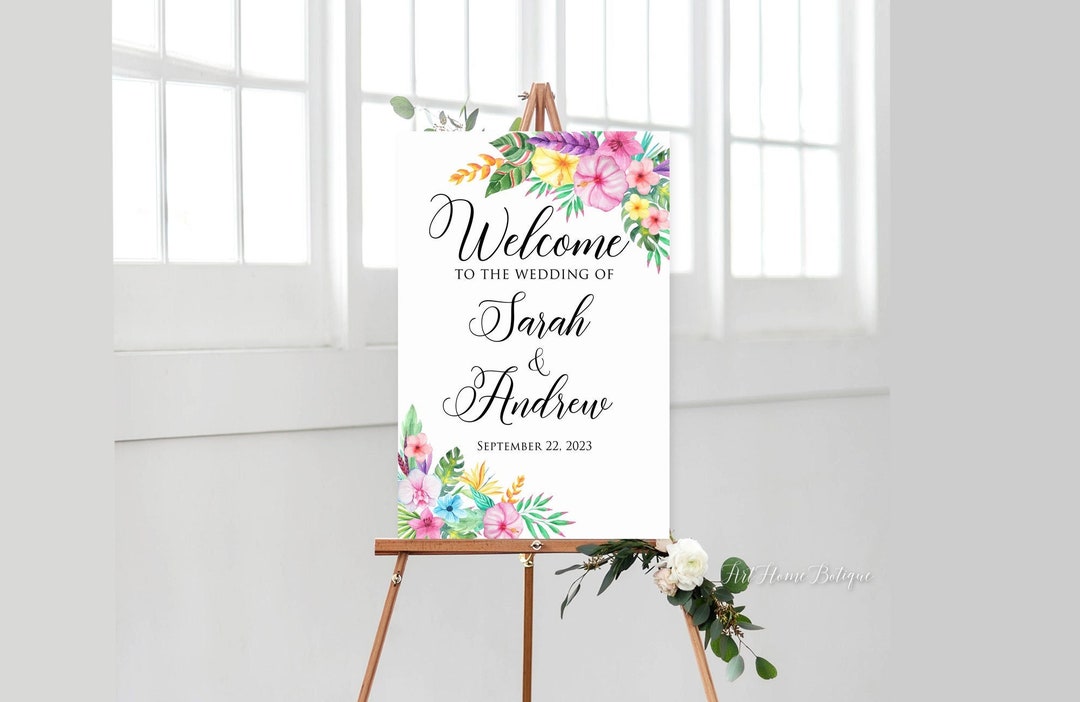 Tropical Wedding Welcome Sign, Beach Wedding Sign, Welcome to Our ...